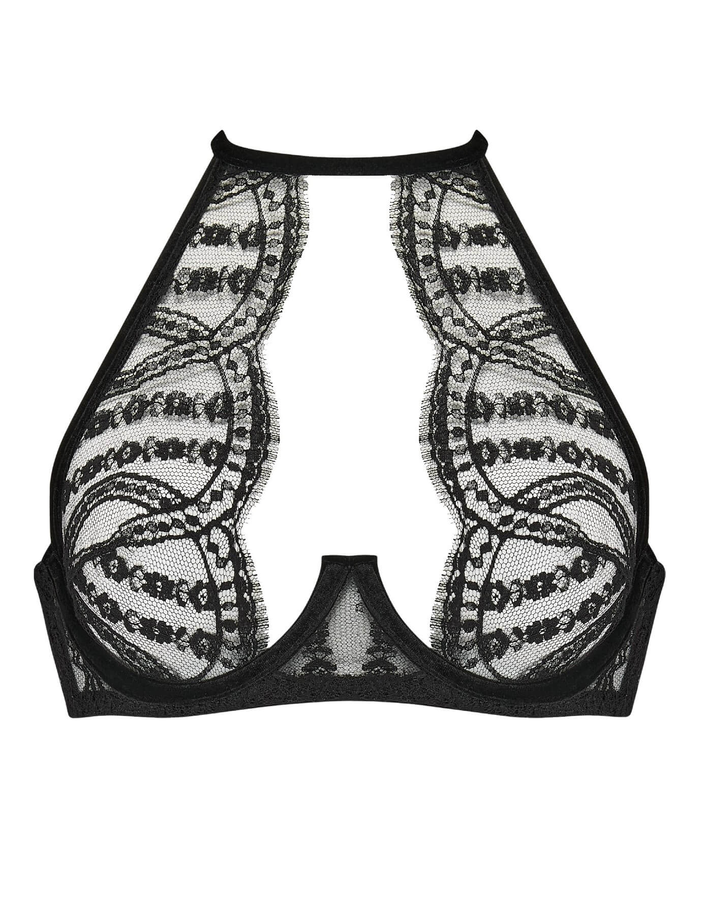 Coco de Mer Kiana High Neck Plunge Bra – Black Lace & Velvet | Shop ...