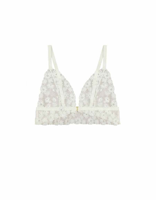 Fleur of England Daisy Embroidered Boudoir Bra White Triangle Bralette ...