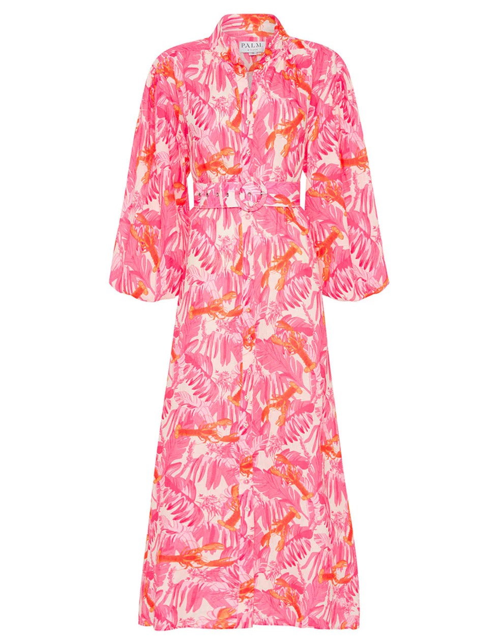 Palm Noosa Noddy Dress Pink Lobster Print - Linen Designer Resortwear ...