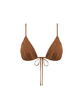 Peony Swimwear Ruched String Bikini Top, Maple - Brown