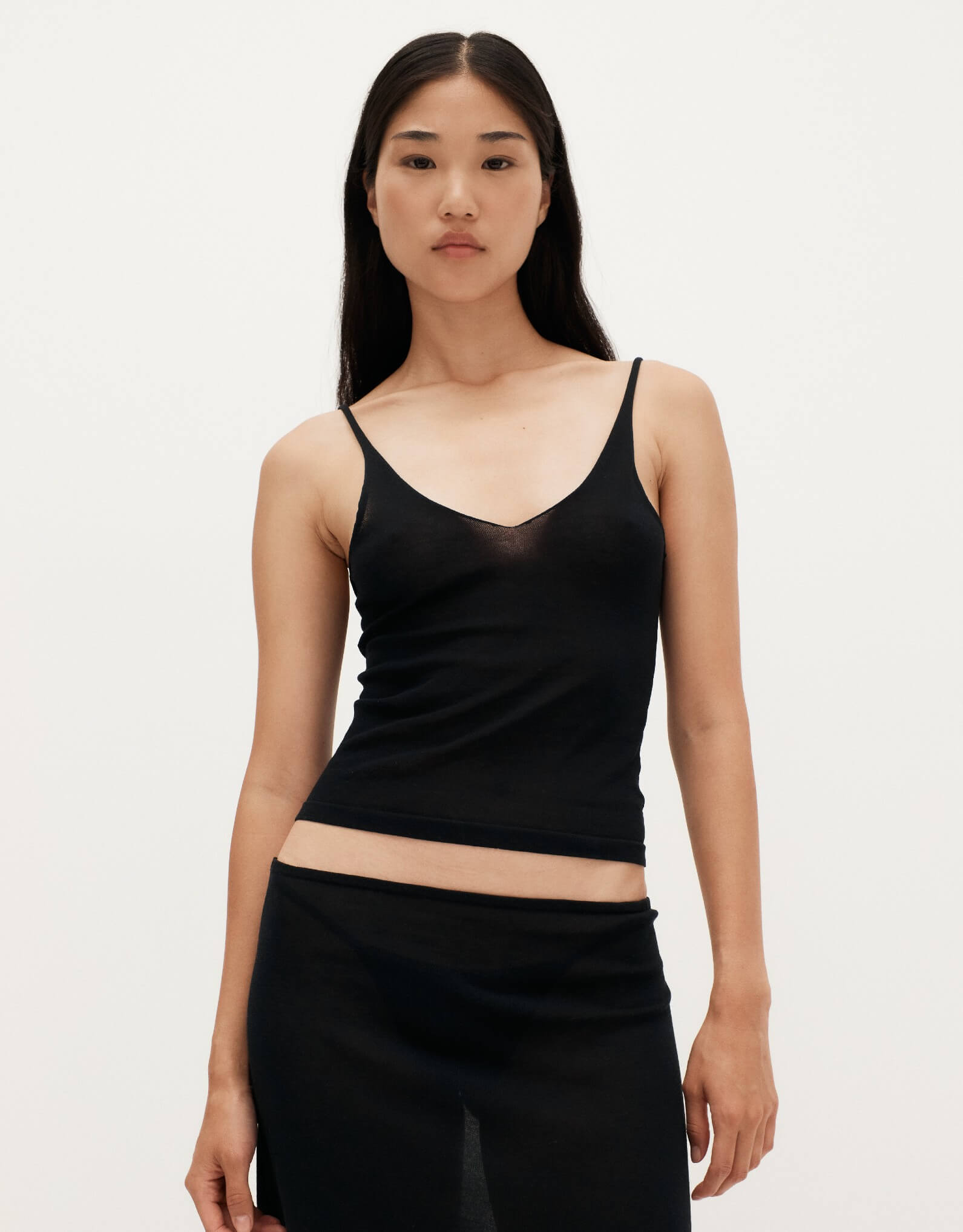 Ziah Sheer Knit Cotton Cami - V-Shape Front with Fine Straps – Catriona